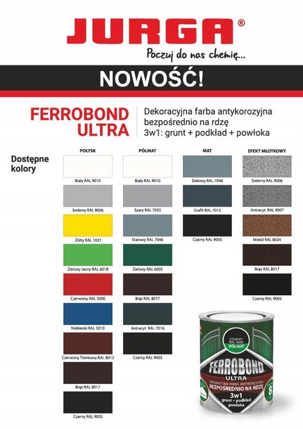 JURGA FERROBOND FARBA NA RDZĘ ANTRACYT RAL 7016 - ERLI.pl