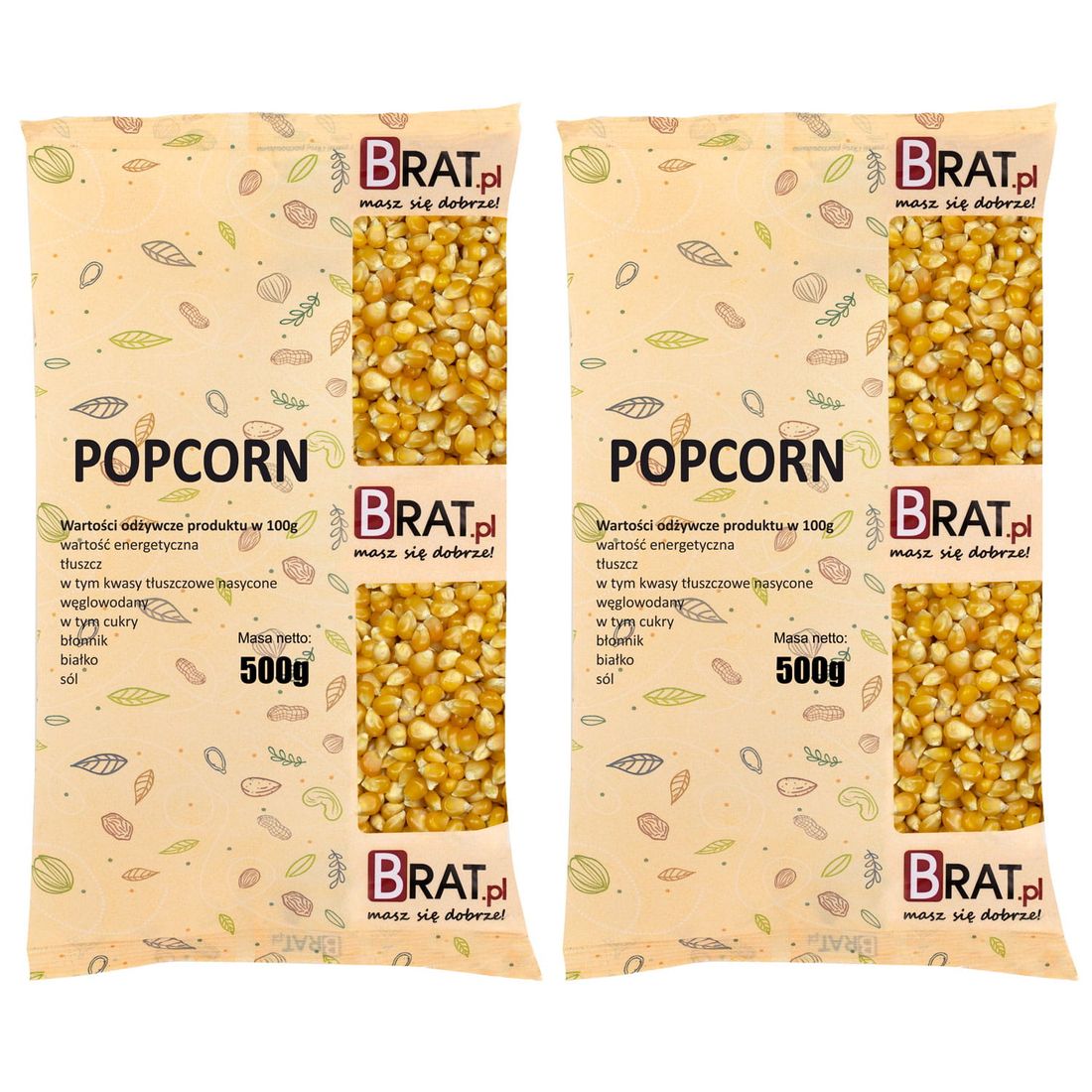 Popcorn 1kg (2x500g) ziarno Kukurydza do prażenia bez soli 1kg - ERLI.pl