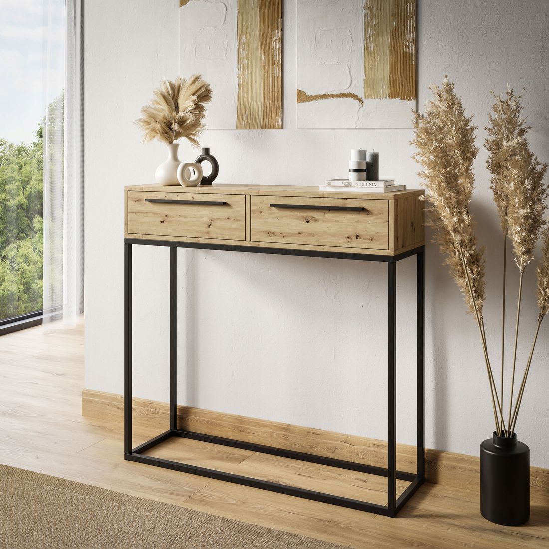 Konsola ARCADE II z szufladami dąb artisan uchwyt - ERLI.pl