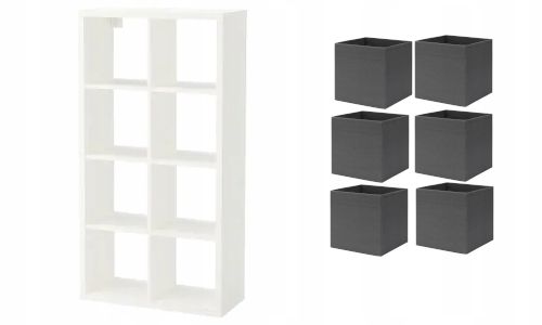 IKEA FLYSTA Regał biały 69x132 cm 6 Pudełek FYSSE - ERLI.pl