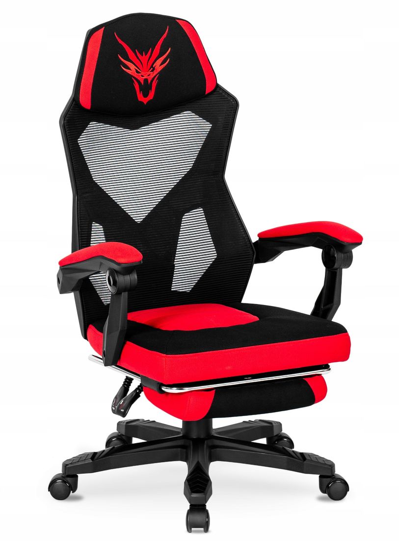 Fotel gamingowy biurowy kubełkowy krzesło gamingowe dragon czerwony ...