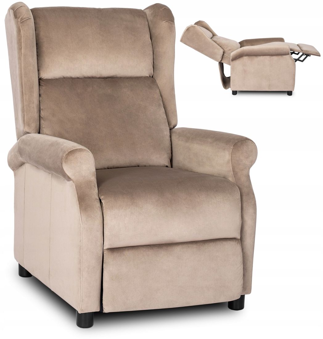 Fotel Uszak Beżowy Welurowy Rozkładany Wygodny Welur Velvet SIMON - ERLI.pl