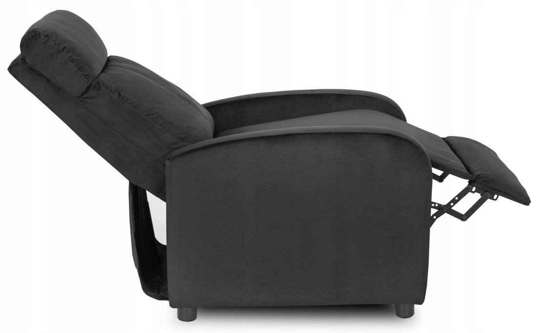Fotel Rozkładany Z Podnóżkiem Wypoczynkowy Welurowy Velvet DANNY Czarny ...
