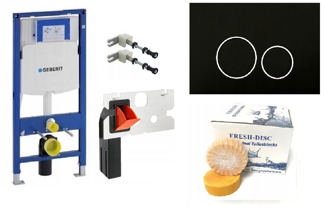 Stelaż Geberit UP320, wsporniki, przycisk Doppio30, pojemnik, kostki ...