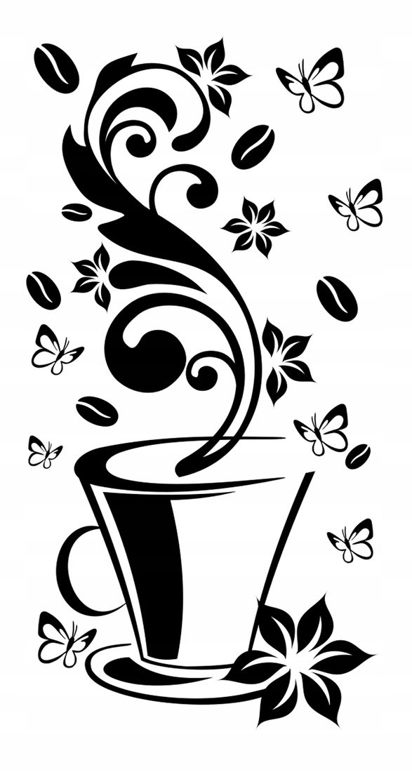 Naklejki na ścianę MOTYL filiżanka KWIATY DK115 120x60 cm - ERLI.pl