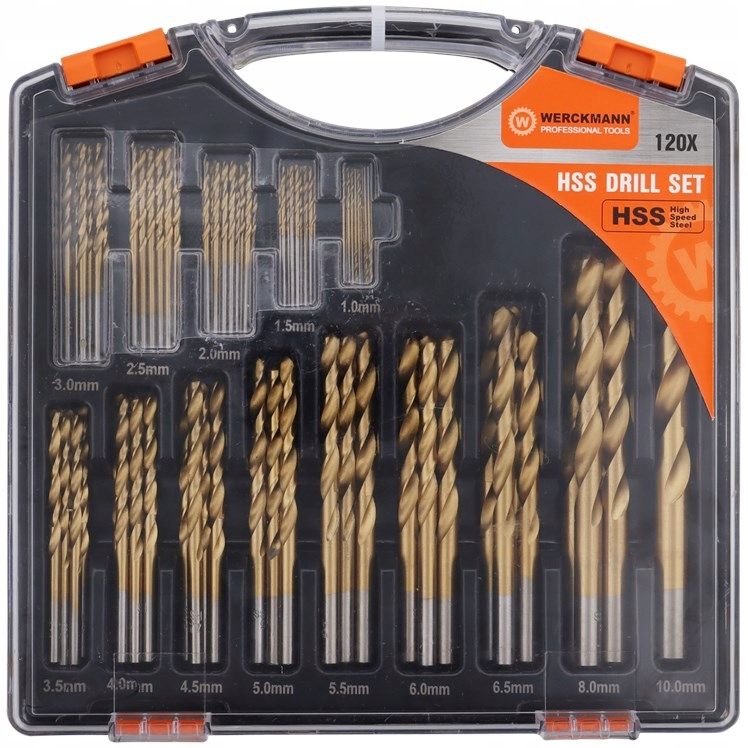 Zestaw wierteł HSS firma Werckmann od 1mm do 10mm 120 sztuk w walizce ...
