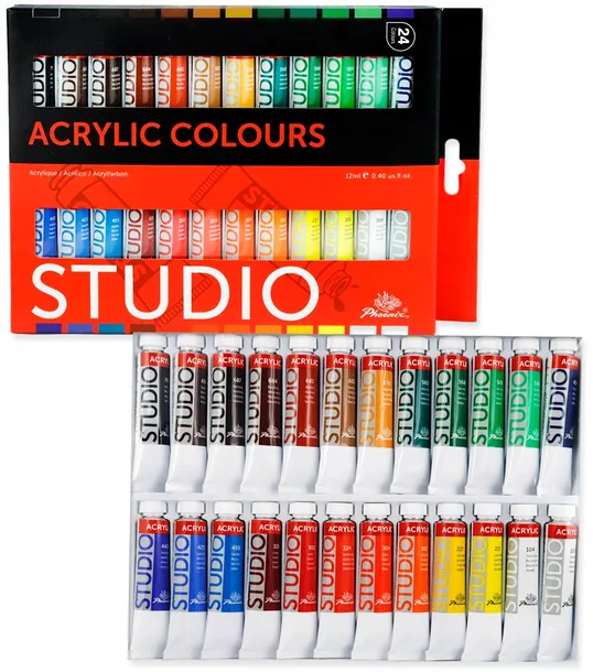 Farba akrylowa 24x12ml Phoenix Zestaw 24 kolorów farby akrylowe w ...
