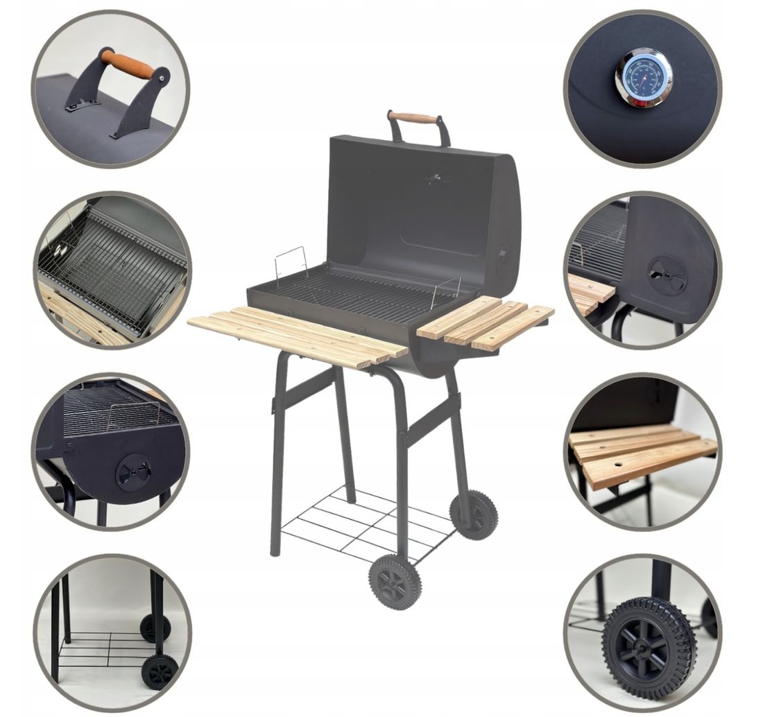 GRILL WĘGLOWY DUŻY OGRODOWY NA KÓŁKACH ZAMYKANY - ERLI.pl