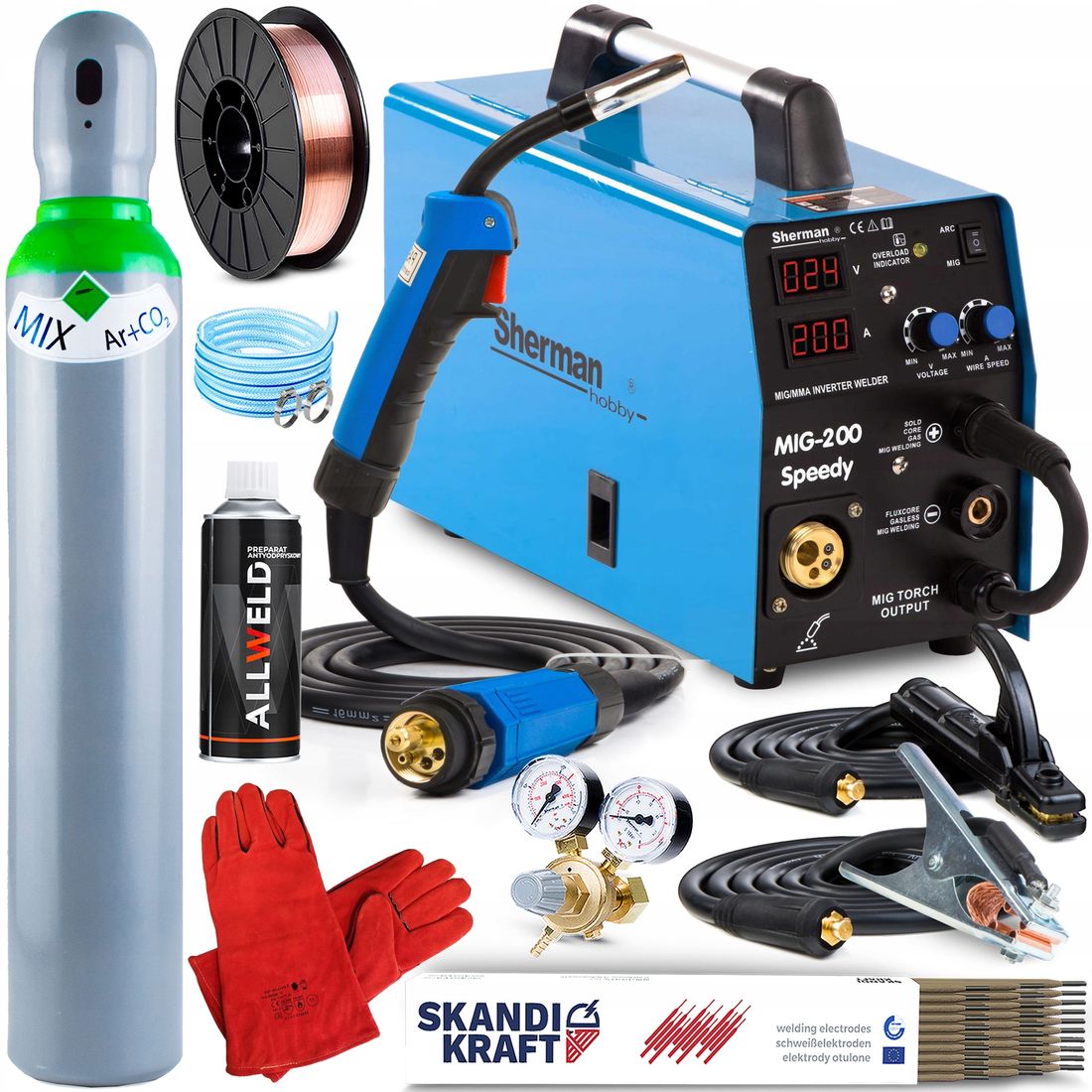 SPAWARKA INWERTOROWA INWERTER SHERMAN 200 SPEEDY MIG MAG FLUX MMA 230V 200A - ERLI.pl