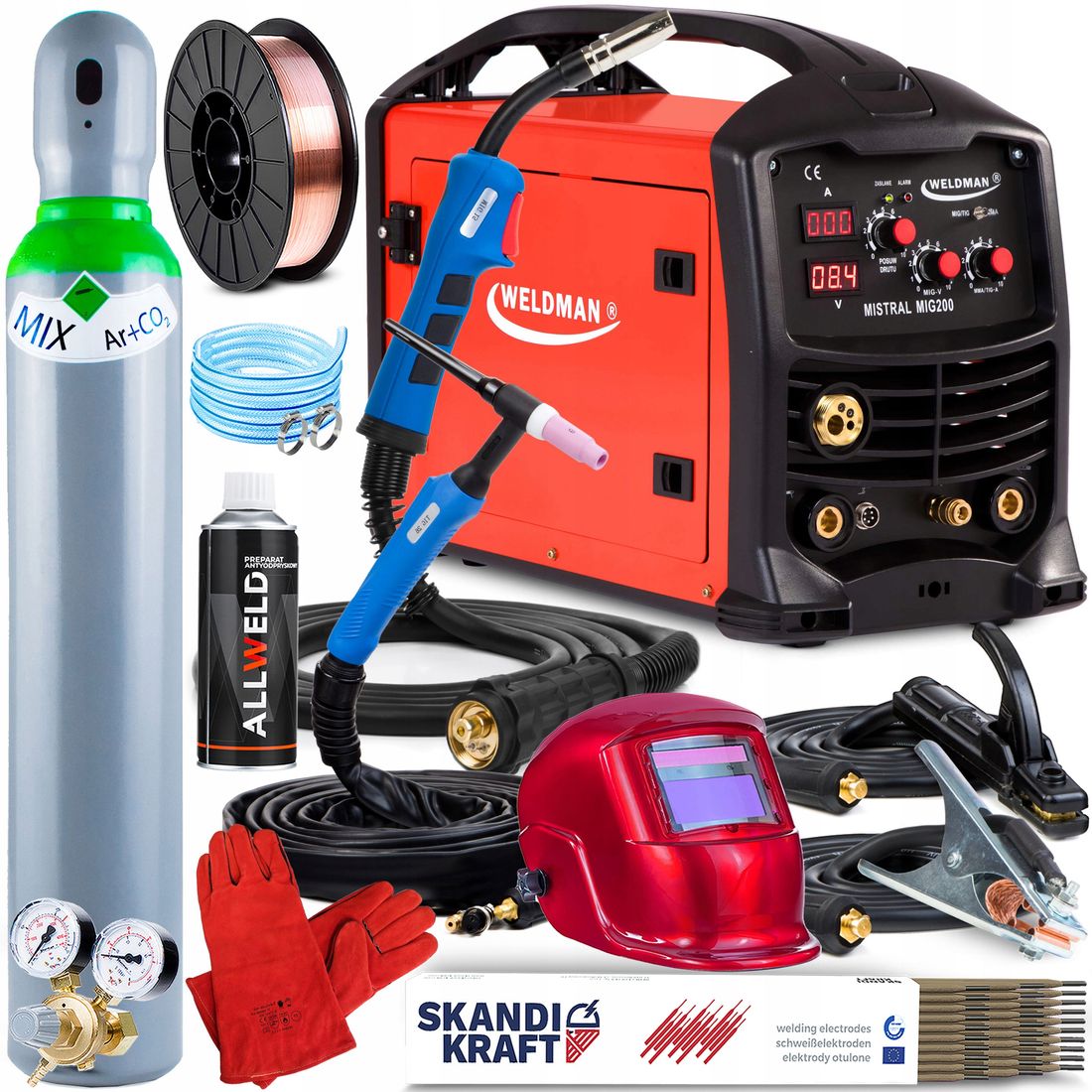 SPAWARKA MIGOMAT WELDMAN MISTRAL MIG 200 MAG MMA TIG IGBT ALU 230V 200A 3W1 - ERLI.pl