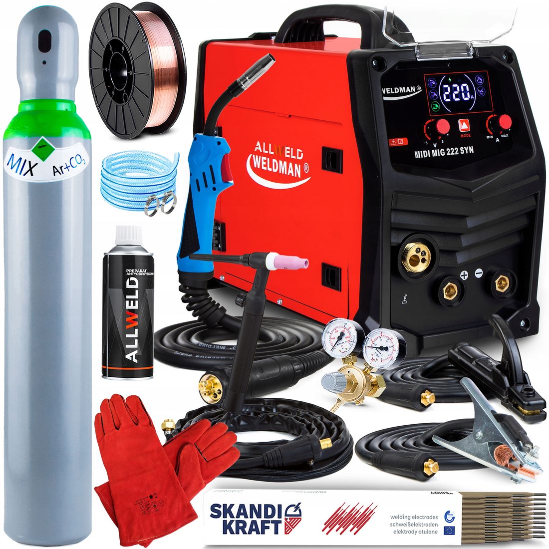 SPAWARKA MIGOMAT WELDMAN MIDI MIG 222 SYN MMA TIG ALU FLUX IGBT 230V 220A - ERLI.pl
