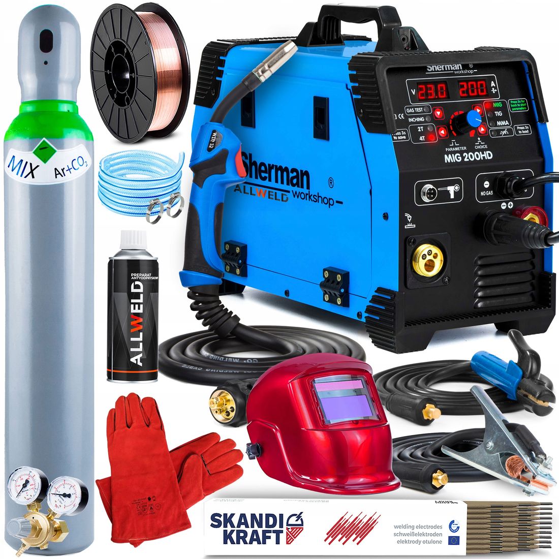 SPAWARKA MIGOMAT SHERMAN MIG 200HD MMA TIG ALUMINIUM SYNERGIA 200A 230V 3W1 - ERLI.pl