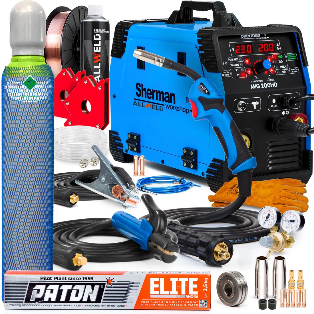 PÓŁAUTOMAT SPAWALNICZY SPAWARKA SHERMAN MIG 200 HD MMA TIG 200A 230V 3W1 - ERLI.pl