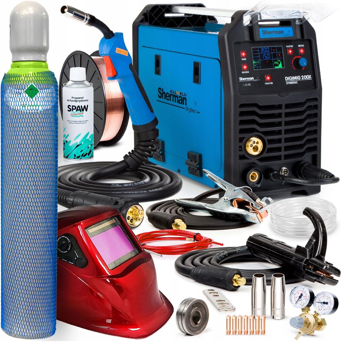 SPAWARKA INWERTOROWA INWERTER SHERMAN MIG 200X SYNERGIA MMA TIG 200A 230V - ERLI.pl