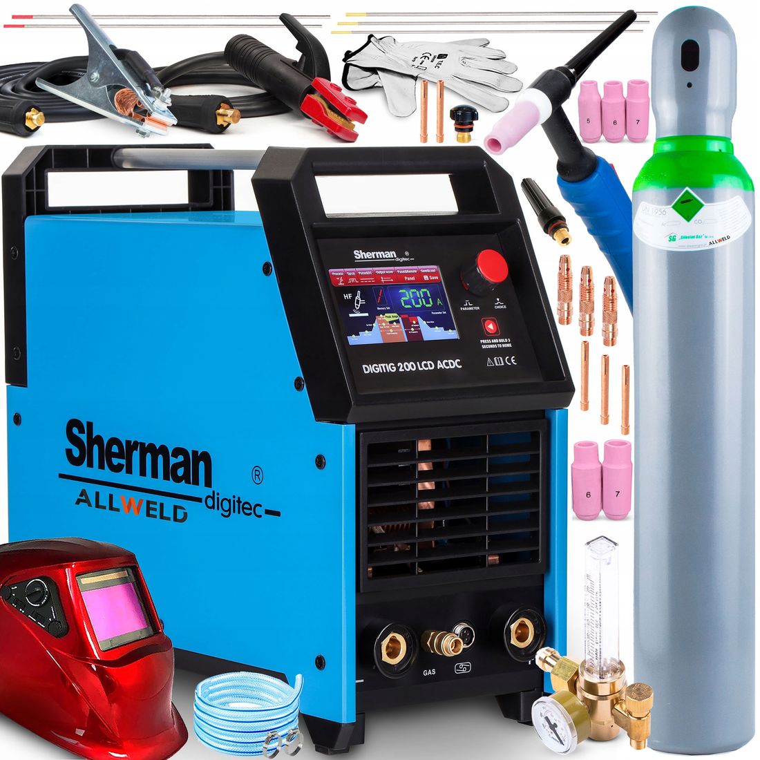 SPAWARKA INWERTEROWA SHERMAN TIG 200 LCD AC DC MMA PULS IGBT HF 230V 200A - ERLI.pl