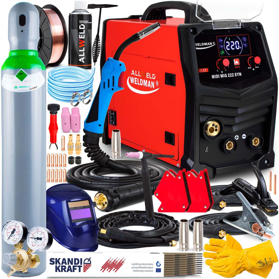 SPAWARKA MIGOMAT WELDMAN MIDI MIG 222 SYN MMA TIG ALU FLUX IGBT 230V 220A – 157814595 - ERLI.pl