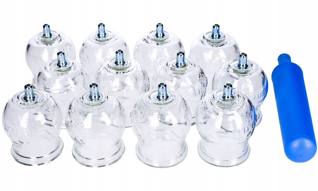 Bańki bezogniowe szklane lekarskie Med-Plus 12 szt + Pompka w zestawie ...