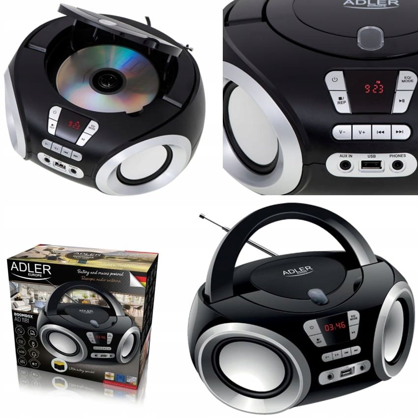 RADIO BOOMBOX ODTWARZACZ USB MP3 CD ADLER AD1181 - ERLI.pl