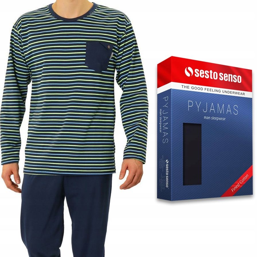 PIŻAMA MĘSKA w paski SESTO SENSO bawełna WZORY XL – 218217534 - ERLI.pl