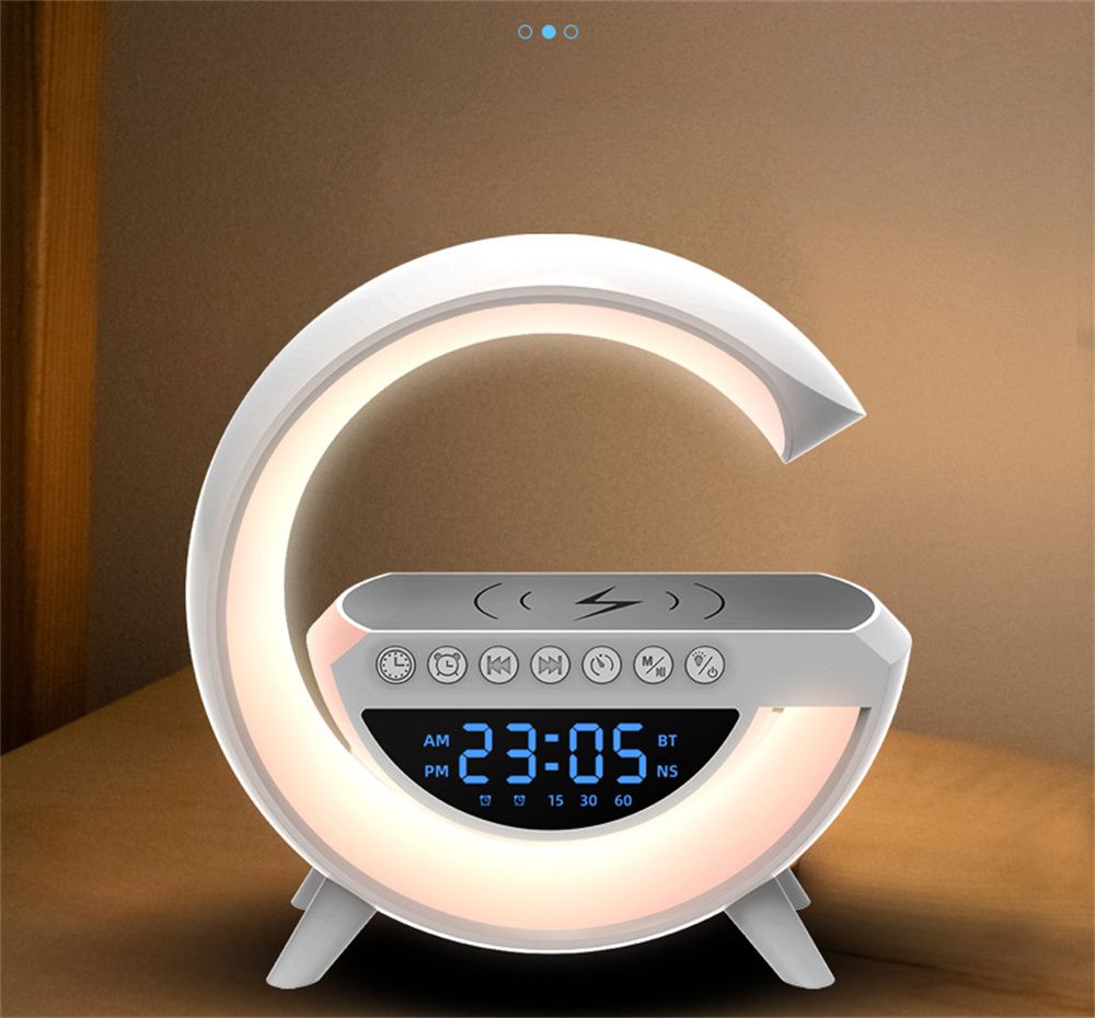 Lampka LED z ładowarką QI i głośnikiem Bluetooth RGB biała - ERLI.pl Lampka LED z ładowarką QI i głośnikiem Bluetooth RGB biała - ERLI.pl