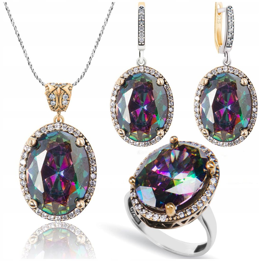 BIŻUTERIA DAMSKA SREBRNA MISTYCZNY TOPAZ CYRKONIE - ERLI.pl