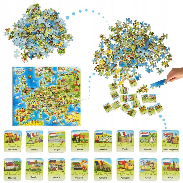 PUZZLE EDUKACYJNE UKŁADANKA MAPA EUROPY KRAJE FLAGI GRA 7+ 180EL ...