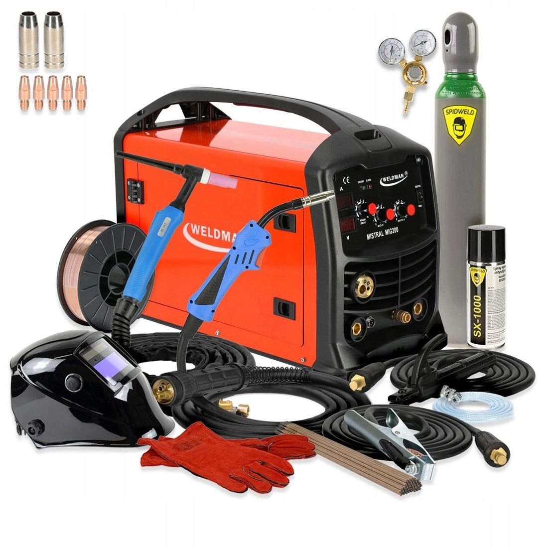 Spawarka inwertorowa MIGOMAT MIG MAG TIG MMA 230V 200A IGBT WELDMAN zestaw – 159126967 - ERLI.pl