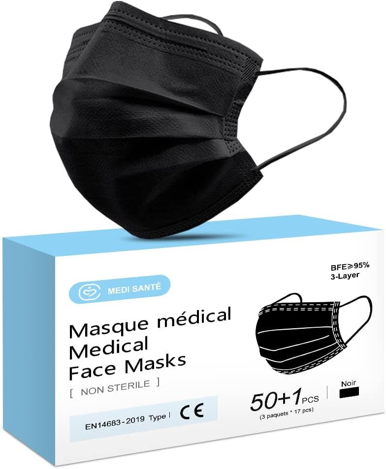 Maseczki Chirurgiczne Jednorazowe Do Twarzy Czarne 50 szt - ERLI.pl