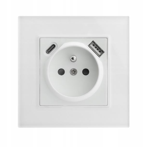 Gniazdko pojedyncze SZKLANE FI60 KONTAKT z BOLCEM do ramek BIAŁE + USB ...