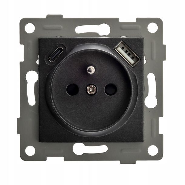Gniazdko pojedyncze SZKLANE 230V KONTAKT z BOLCEM uziemieniem CZARNE ...