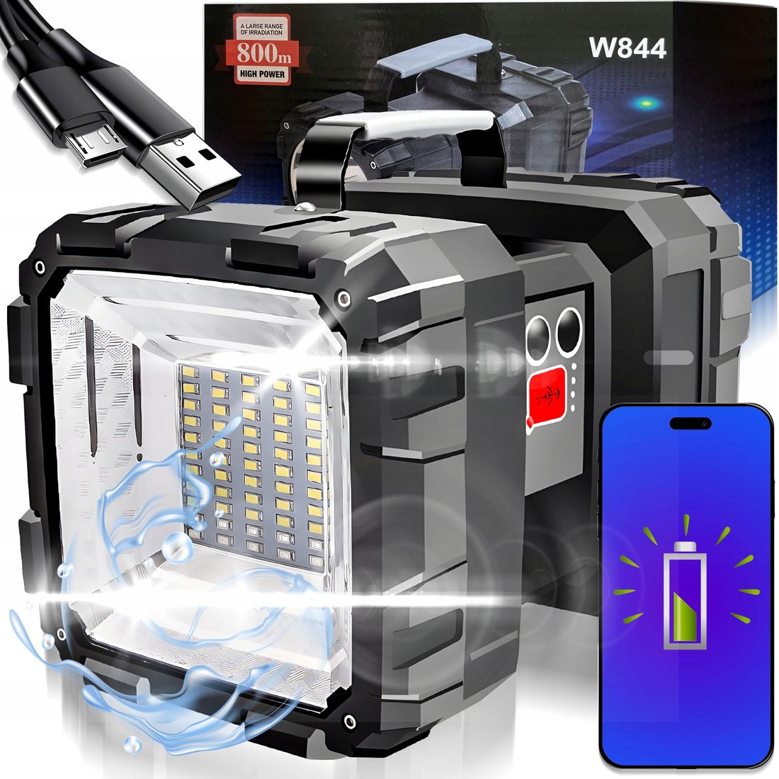 LATARKA LED TAKTYCZNA MOCNA AKUMULATOROWA SZPERACZ USB REFLEKTOR 1000LM ...