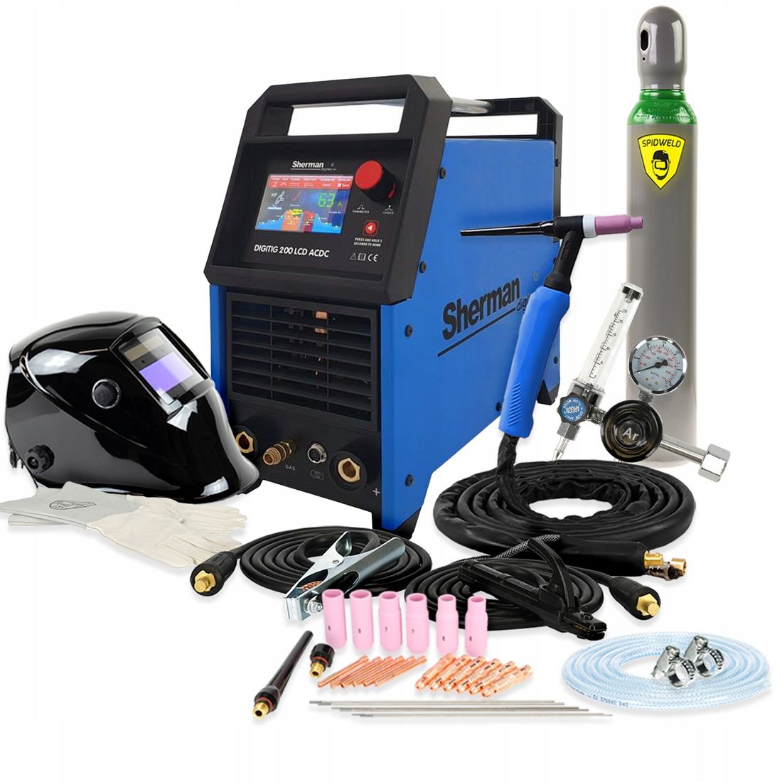 Spawarka inwertorowa TIG AC/DC MMA 230V LCD 200A PULS Sherman ZESTAW - ERLI.pl
