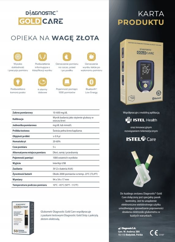 Glukometr DIAGNISTIC GOLD CARE + paski i akcesoria - ERLI.pl