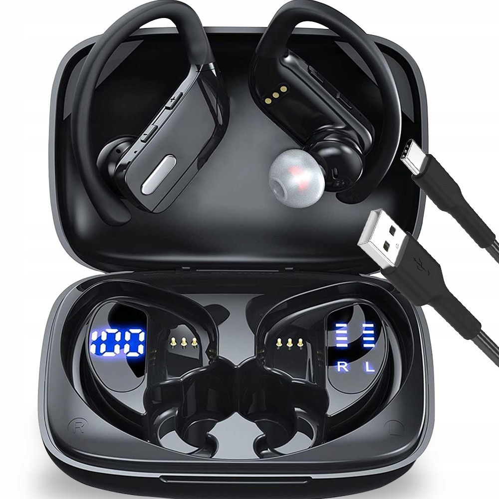 SŁUCHAWKI BEZPRZEWODOWE TWS T17 BLUETOOTH SPORTOWE Z NAKŁADKAMI NA UCHO ...