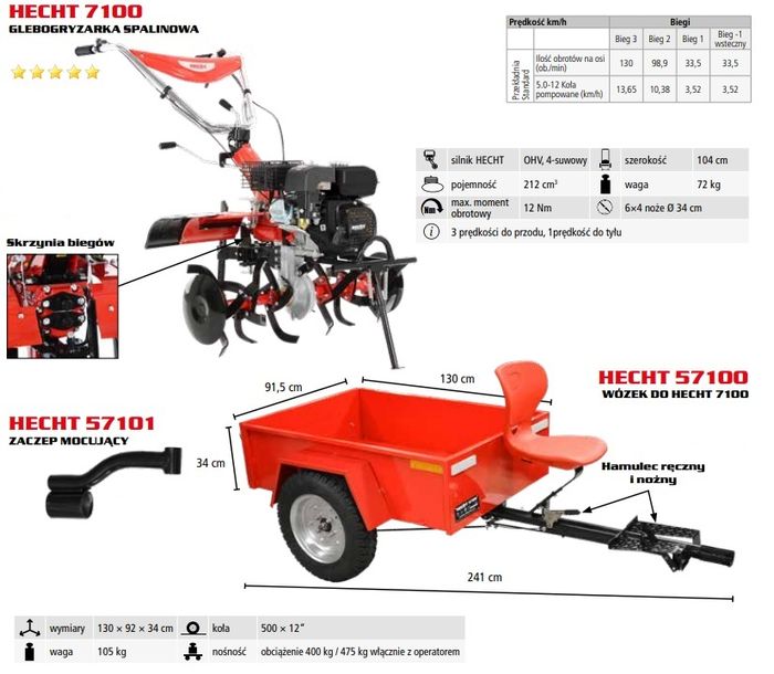 HECHT 7100 GLEBOGRYZARKA SPALINOWA OGRODOWA KULTYWATOR CIĄGNIK DZIK ...