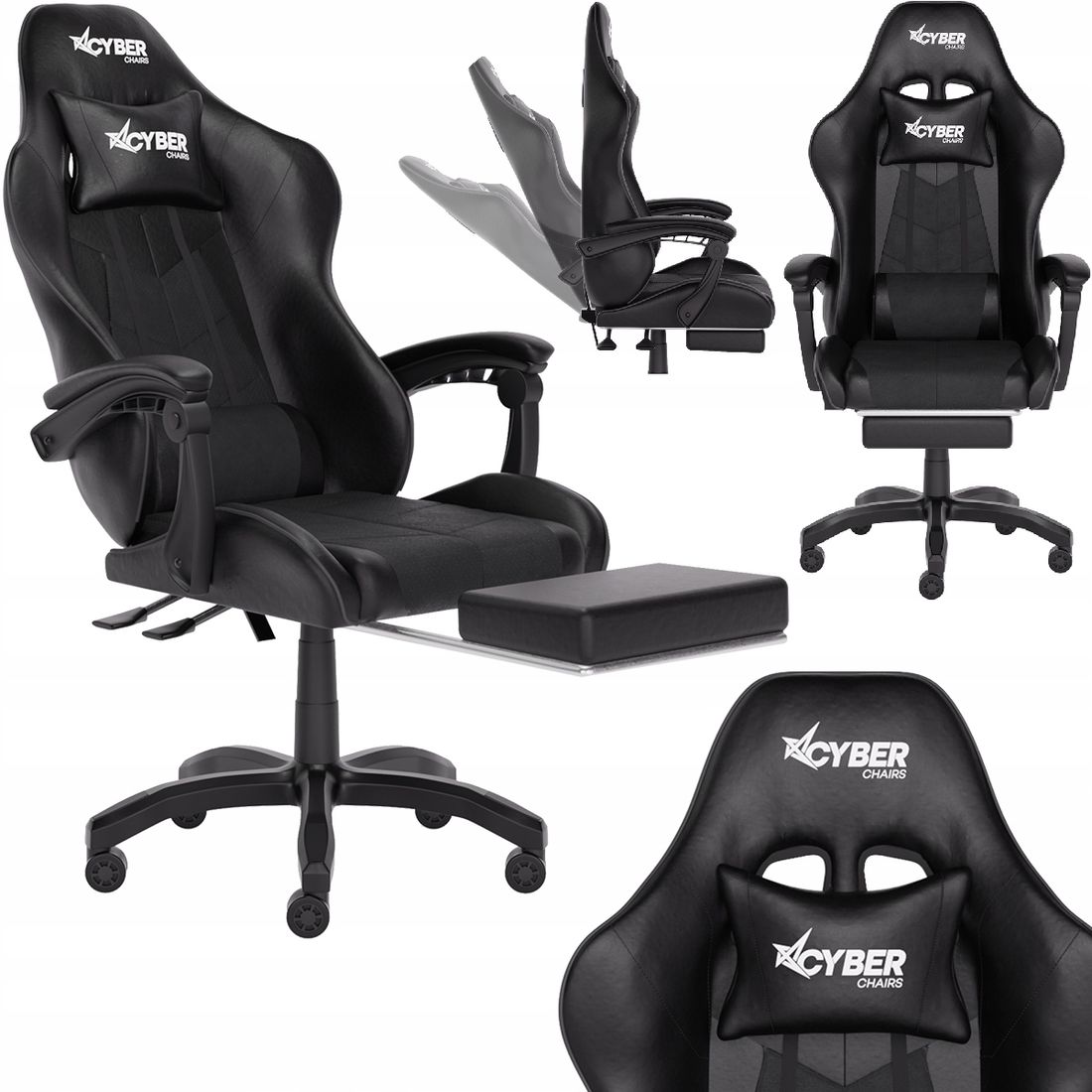 FOTEL GAMINGOWY - CYBER CHAIRS - X-POWER BLACK – 160511585 - ERLI.pl