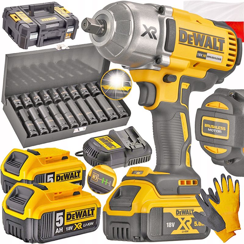 DEWALT UDAROWY KLUCZ AKUMULATOROWY DO KÓŁ DCF899P2 18V 2x5Ah + NASADKI - ERLI.pl
