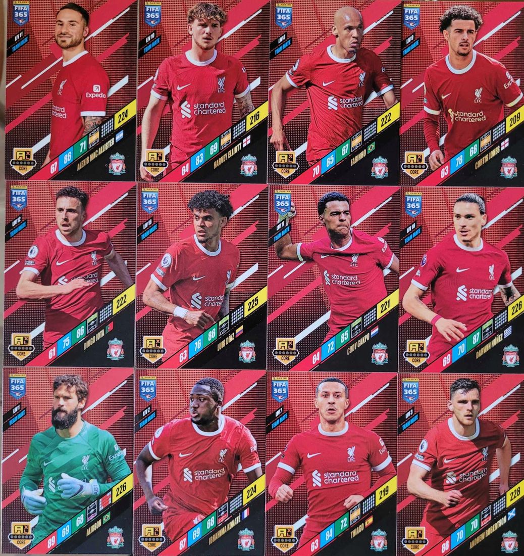 Karty Piłkarskie FIFA 365 2024 KOMPLET bazowych 12 KART LIVERPOOL ...