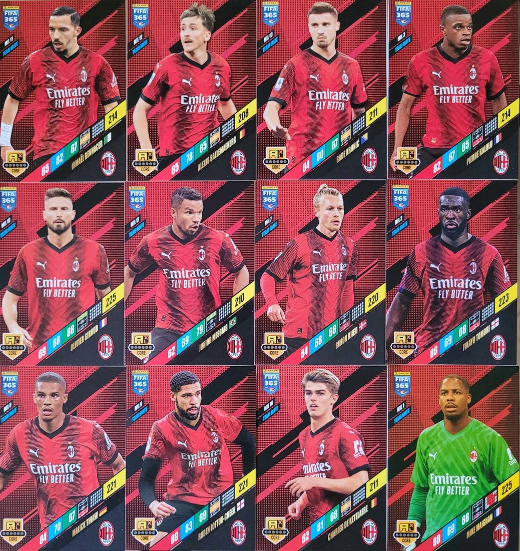 Karty Piłkarskie FIFA 365 2024 KOMPLET bazowych 12 KART AC MILAN - ERLI.pl