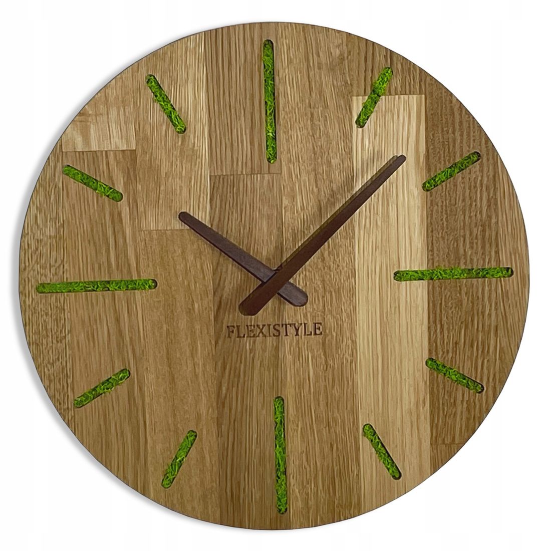 Drewniany dębowy zegar na ścianę mech chrobotek 30 - ERLI.pl