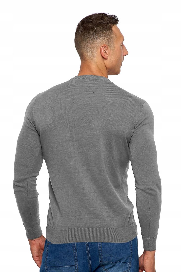Sweter Męski Elegancki Klasyczny Bawełniany Szary Modny MORAJ L - ERLI.pl