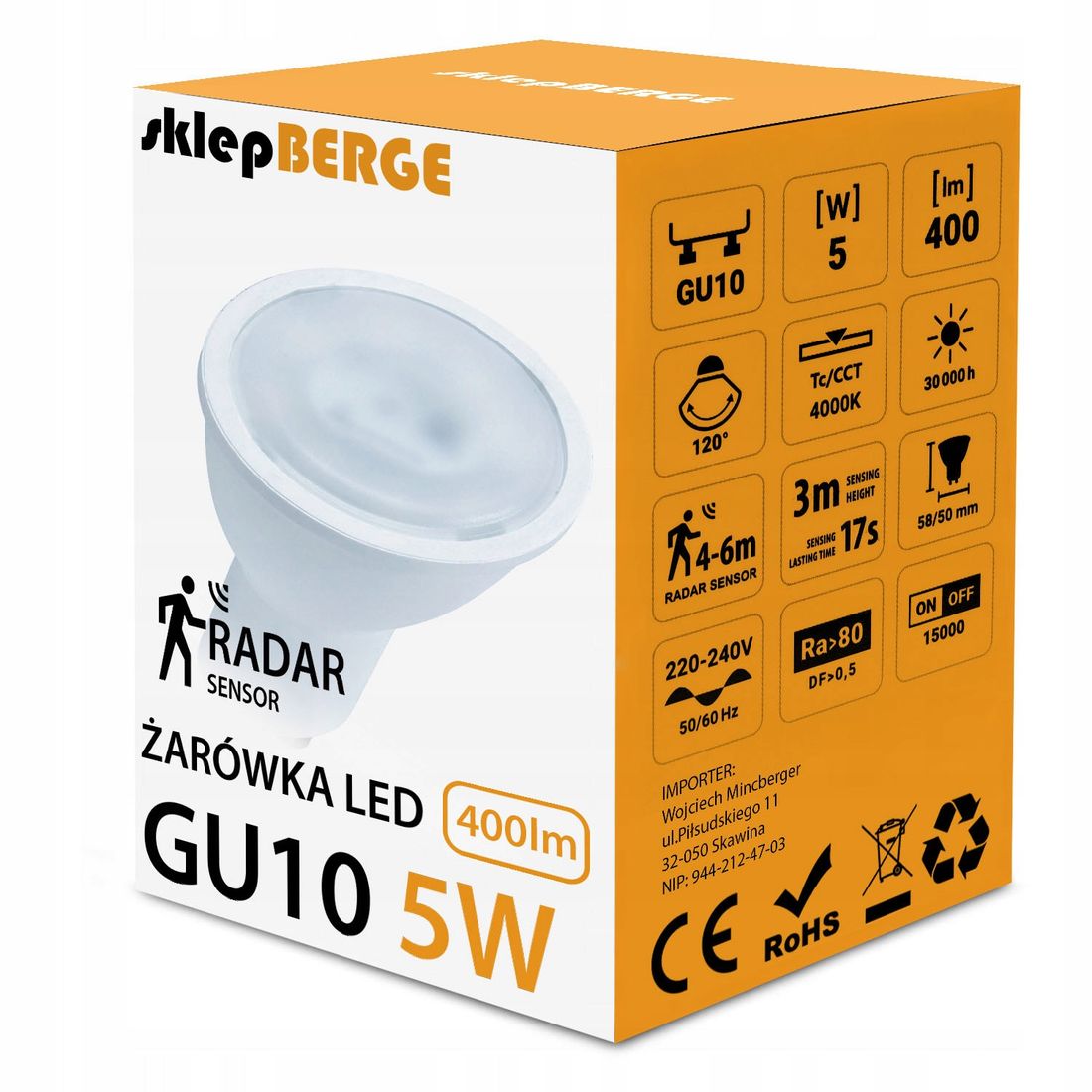 Żarówka LED GU10 5W 400lm Z Czujnikiem Ruchu Mikrofalowym I Zmierzchu ... Żarówka LED GU10 5W 400lm Z Czujnikiem Ruchu Mikrofalowym I Zmierzchu ...