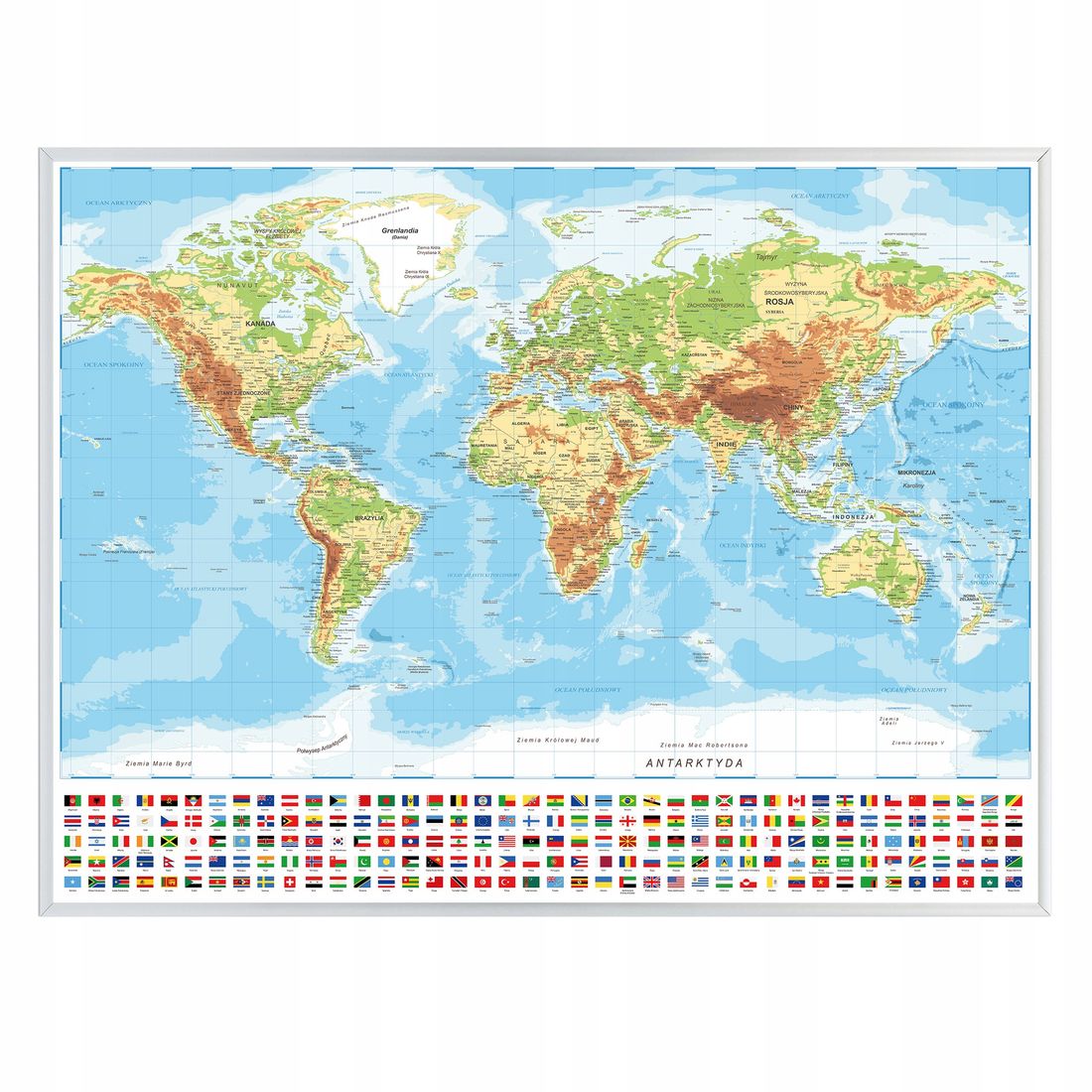 Plakat MAPA Fizyczna Świata Na Ścianę 93x62 - ERLI.pl