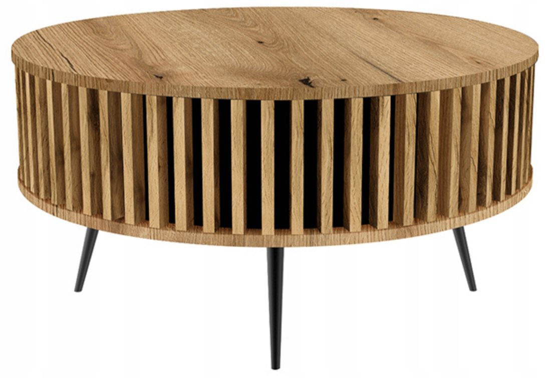 STOLIK KAWOWY OKRĄGŁY LAMELE DĄB EVOKE/WOTAN - ERLI.pl