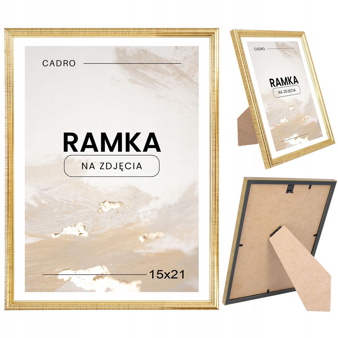 RAMKA NA ZDJĘCIA 15x21 RAMKI DO ZDJĘĆ NÓŻKĄ STOJĄCA 21x15 A5 ZŁOTA ...