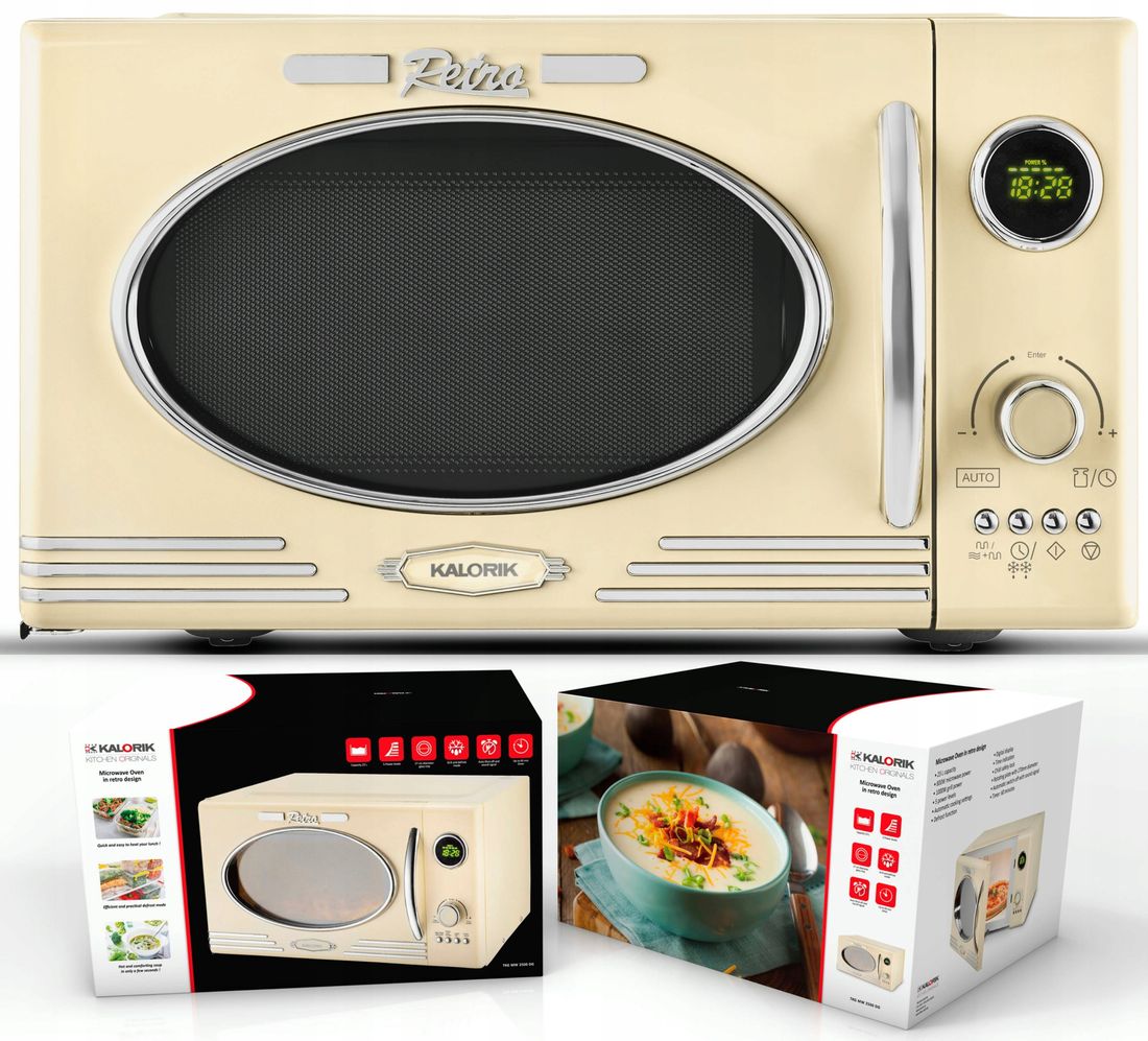 KUCHENKA MIKROFALOWA GRILL MIKROFALÓWKA RETRO 1000W 23L KREMOWA ...