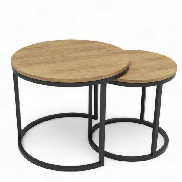 Stoliki kawowe Okrągły Czarny 2w1 HIKORA EGGER Ø65 + 45 cm INNE KOLORY ...