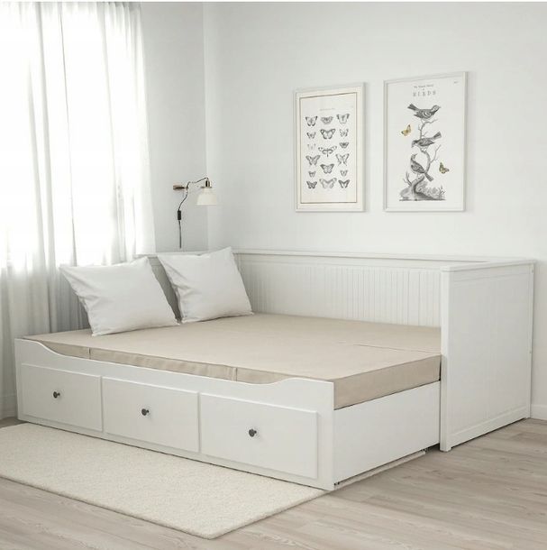 IKEA HEMNES | Łóżko rozkładane | Białe + 2 materace sprężynowe - ERLI.pl