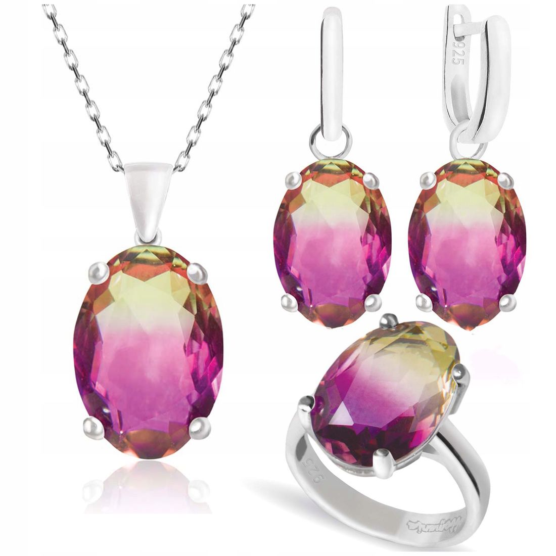 BIŻUTERIA SREBRNA Z AMETRYNEM ZESTAW BIŻUTERII SREBRNEJ 925 KOMPLET DAMSKI – 163369084 - ERLI.pl