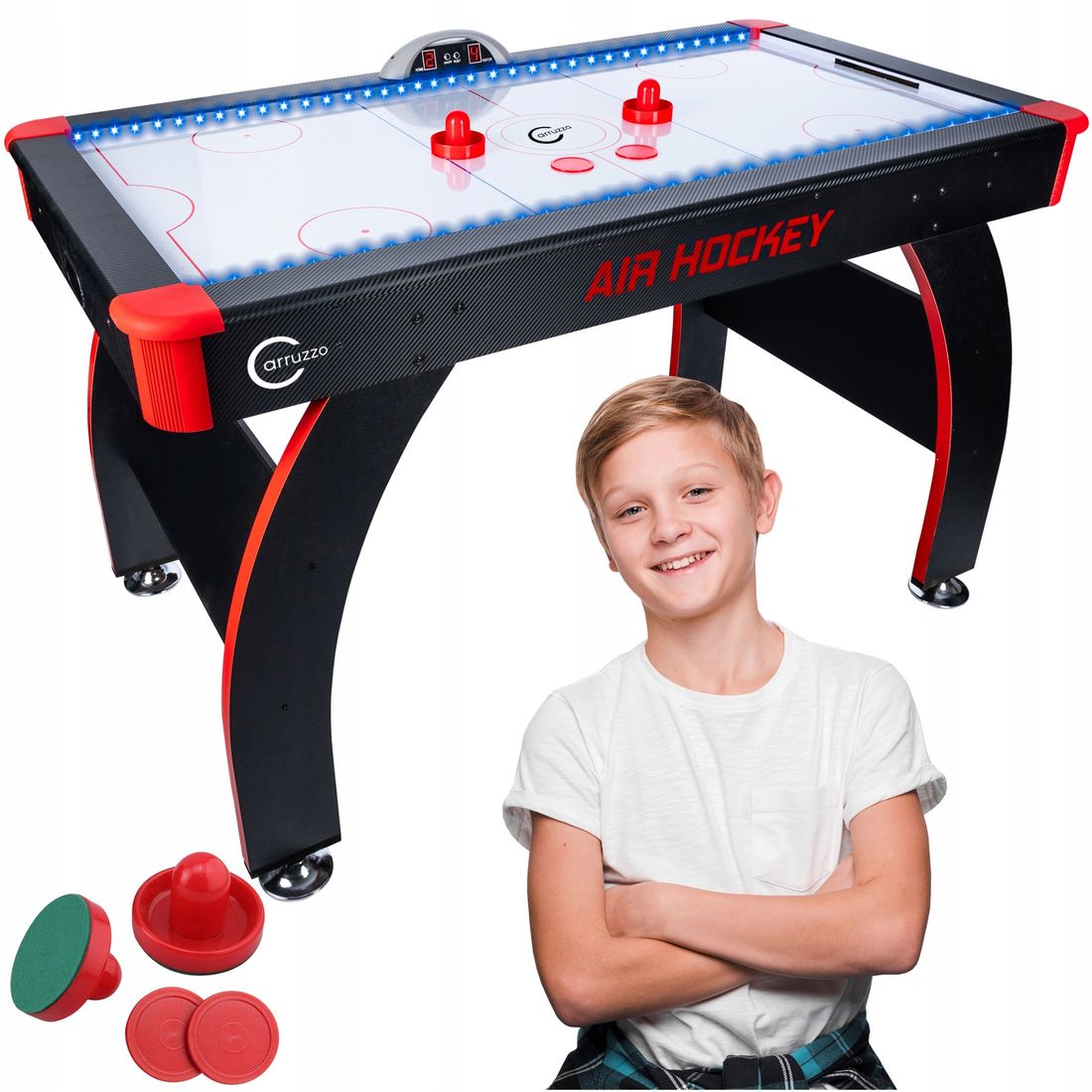 STÓŁ CYMBERGAJ HOKEJ AIR HOCKEY DUŻY LICZNIK PODŚWIETLENIE LED - ERLI.pl